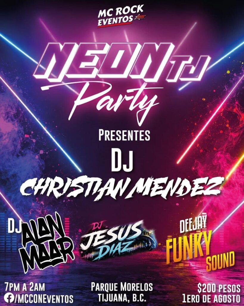 Neon Party en Tijuana 2026: fiesta retro en Parque Morelos